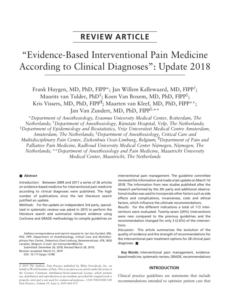 Evidence-Based Interventional Pain Medicine According To Clinical ...