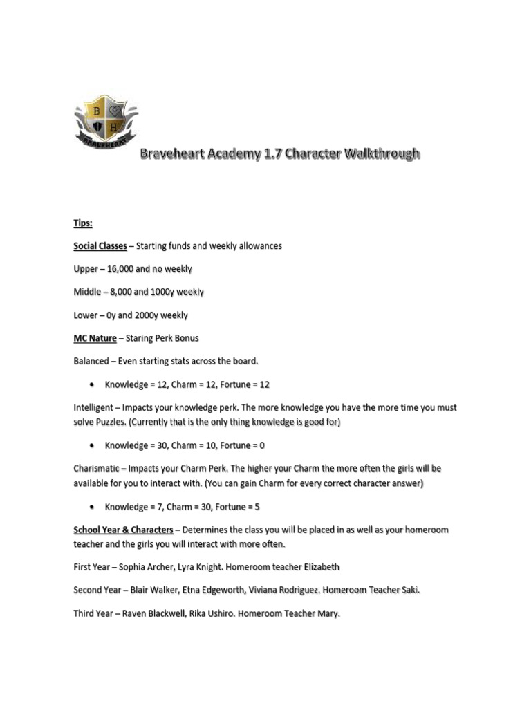 BHA 1.7 Character Walkthrough | PDF