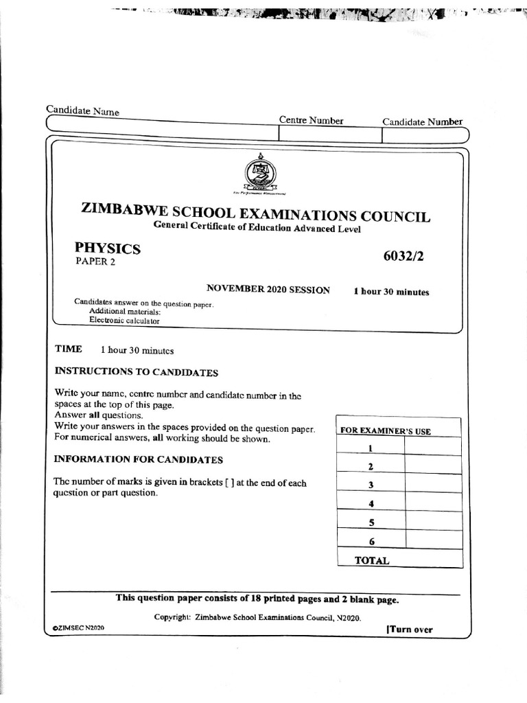 Physics Paper 2 November 2020 | PDF