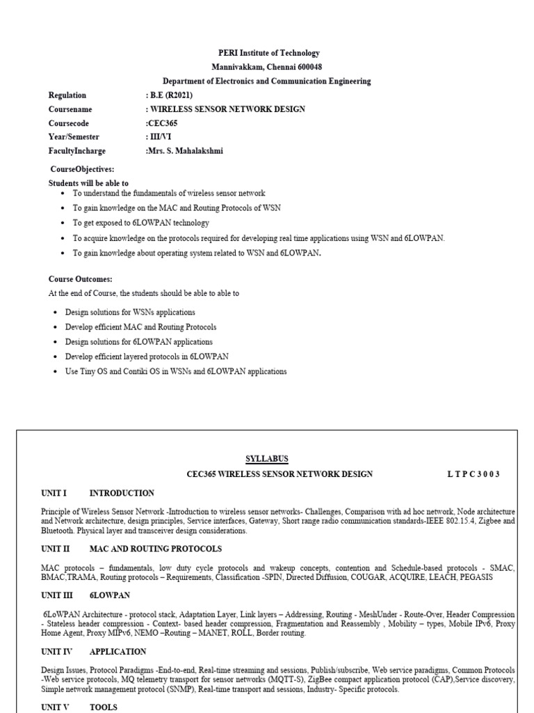 Lesson Plan Wireless Sensor Network Design Pdf Wireless Sensor