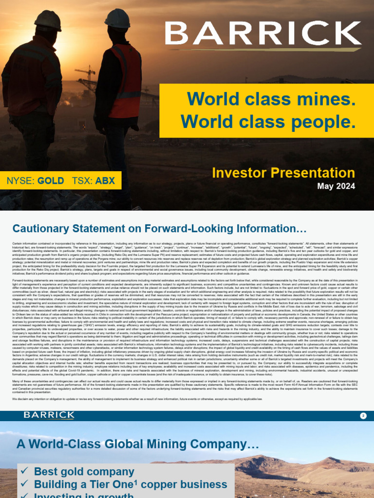 Barrick Investor Presentation May2024 | PDF | Risk | Dividend