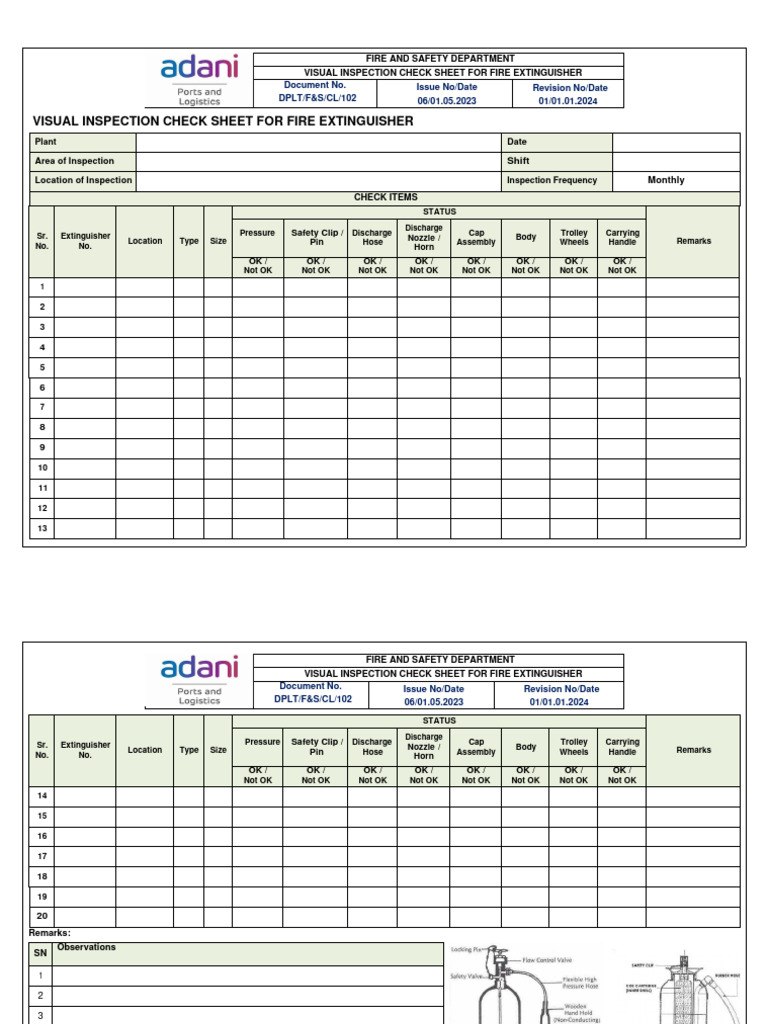 Visual Inspection Check Sheet For Fire Extinguisher | PDF