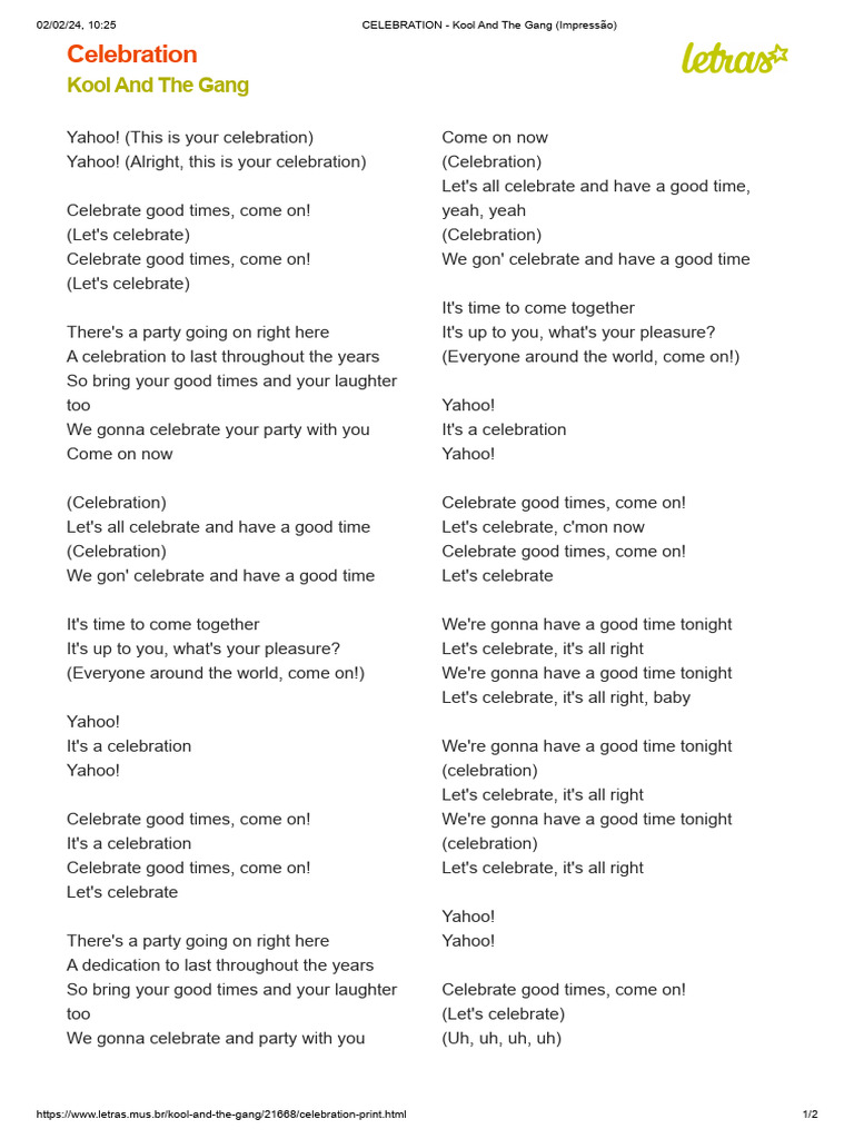 Kool & The Gang Celebration Lyrics | PDF | Musicians | American Musicians