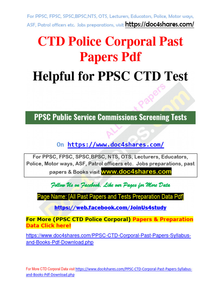 CTD Corporal Past Papers Guide | PDF | Inspector