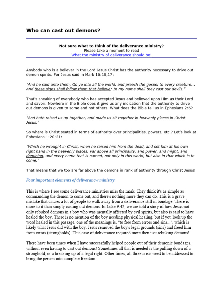 Authority in Deliverance Ministry | PDF | Deliverance Ministry | Jesus