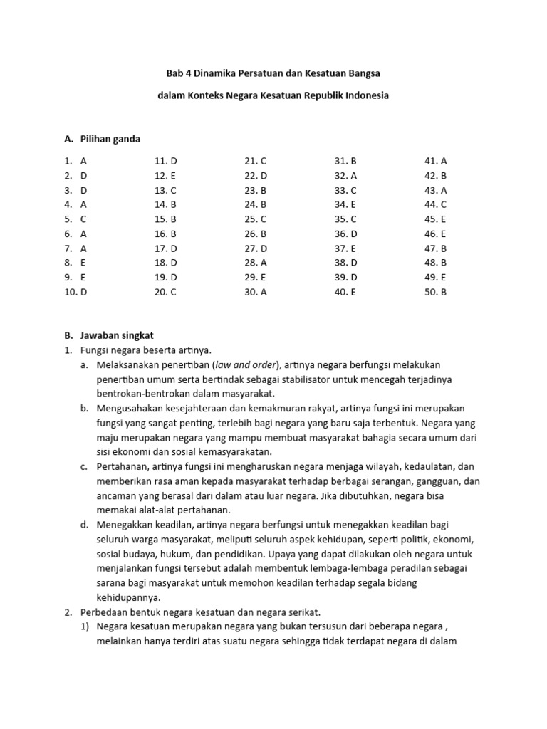 Mandiri PPKN SMA XII Bab 4 Dinamika Persatuan Dan Kesatuan Bangsa | PDF