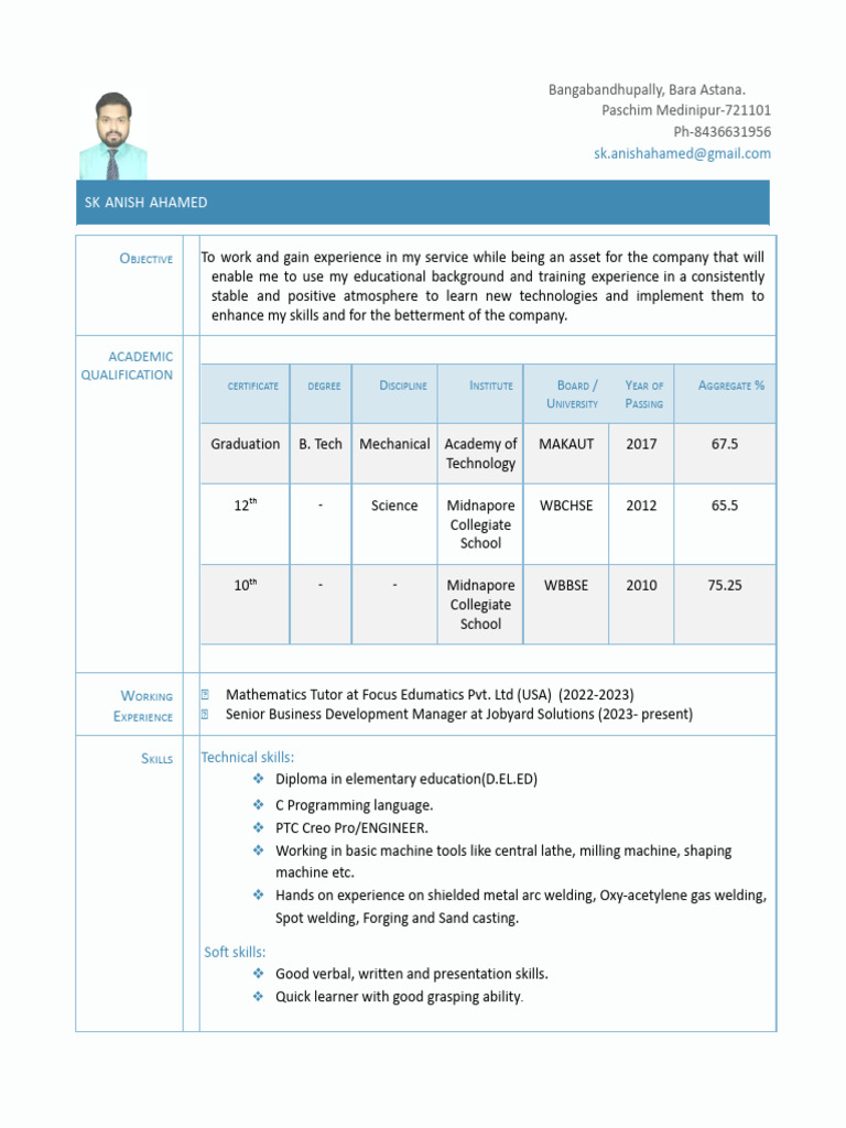 CV Anish | PDF | Welding | Construction