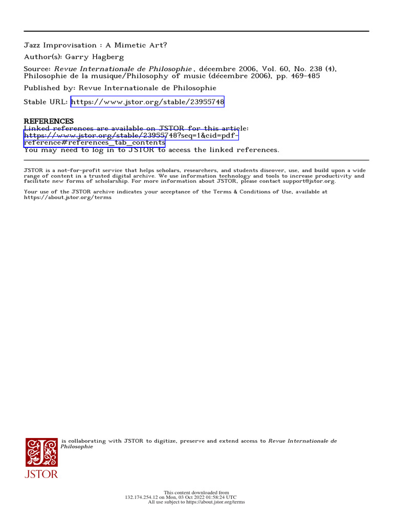 Jazz Improvisation A Mimetic Art | PDF | Aristotle | Reason