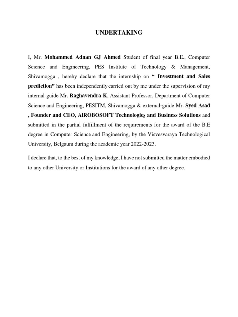 Internship Declaration: Investment Prediction | PDF | Business