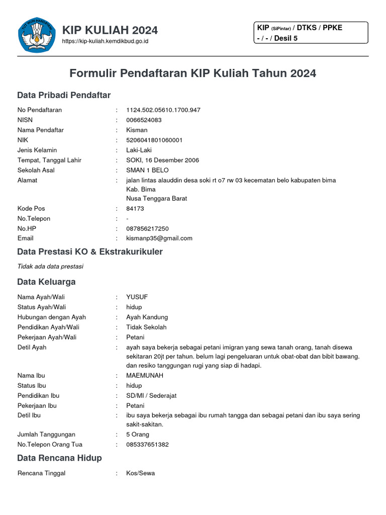 Formulir Peserta Kip Kuliah 2024 Pdf