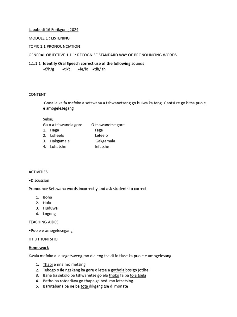Setswana STD 6 | PDF