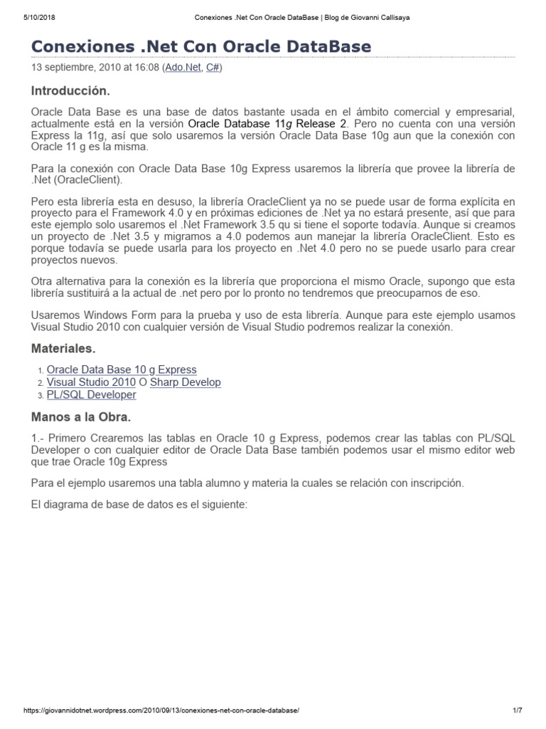 Conexión .Net a Oracle Database 10g | PDF | Bases de datos | Oracle ...