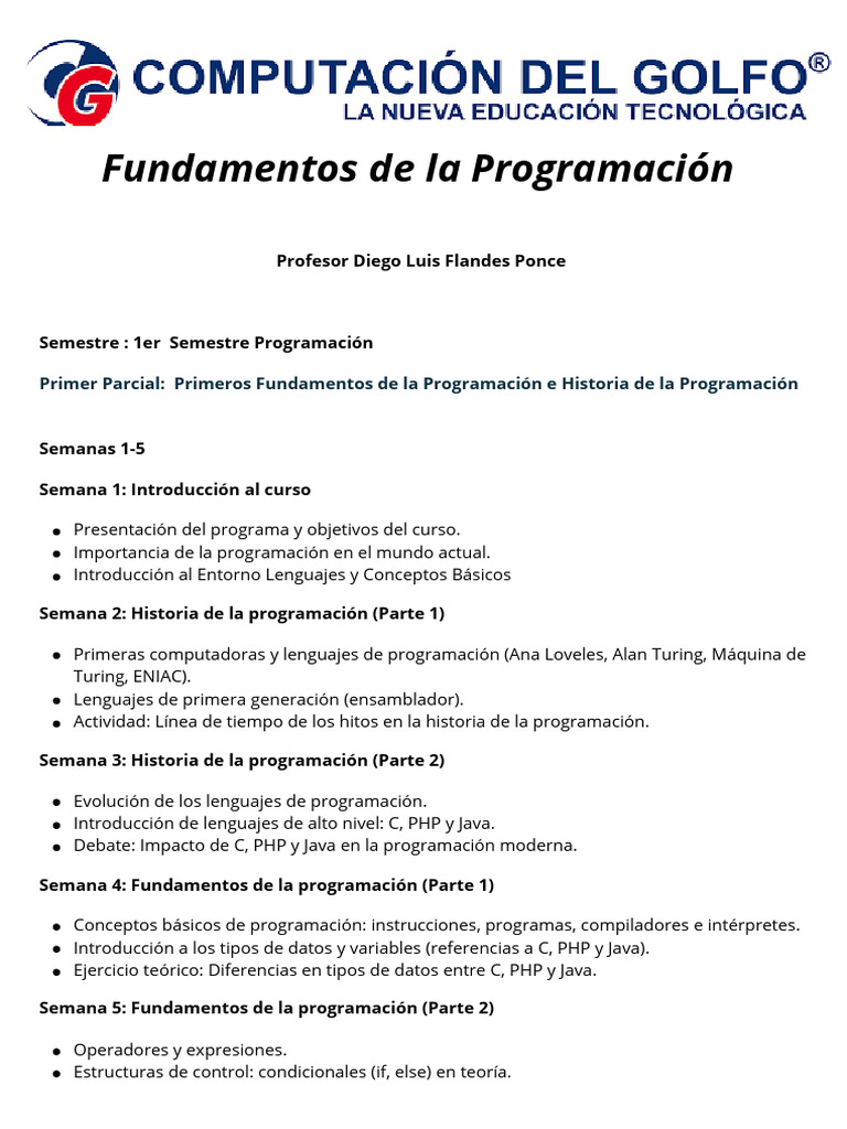 Plan de Estudio Fundamentos Programacion | PDF | Programación de ...