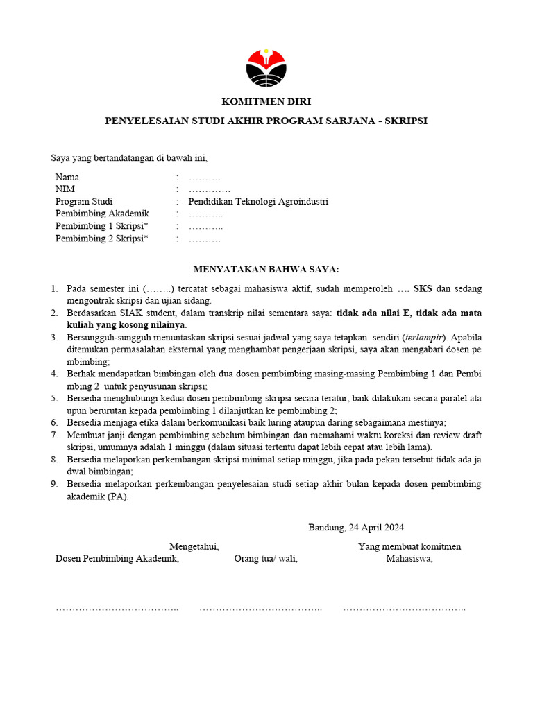 Template Komitmen Diri 2024 | PDF