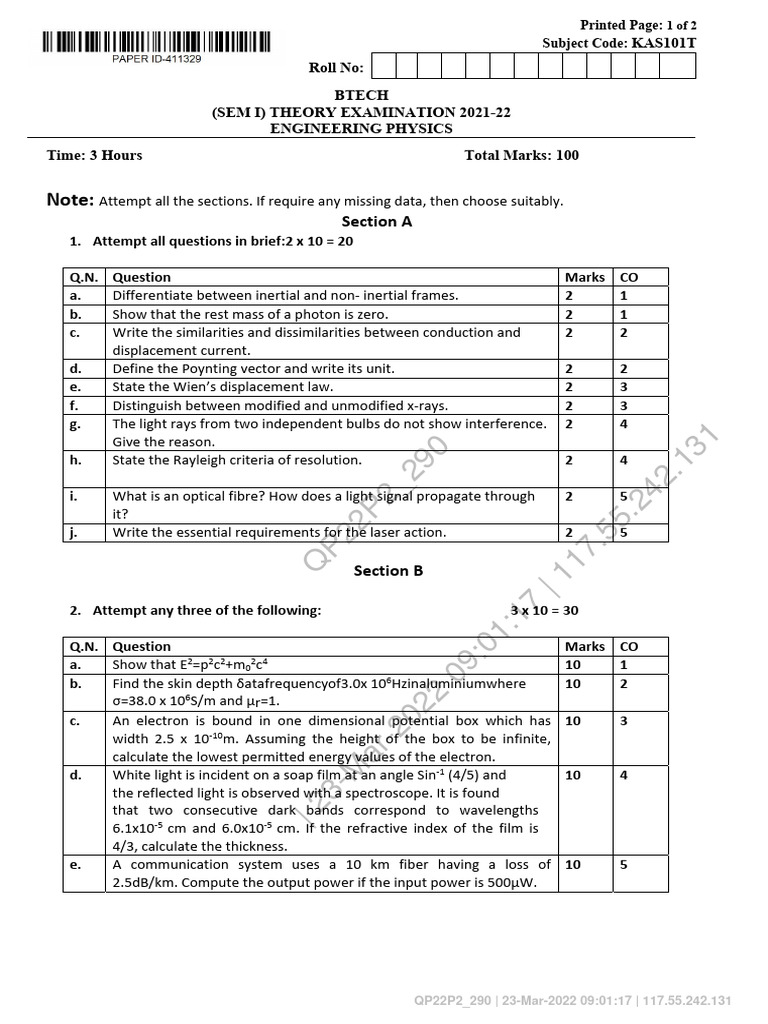 Engineering Physics Kas 101t 1 | PDF | Electromagnetic Radiation | Electron