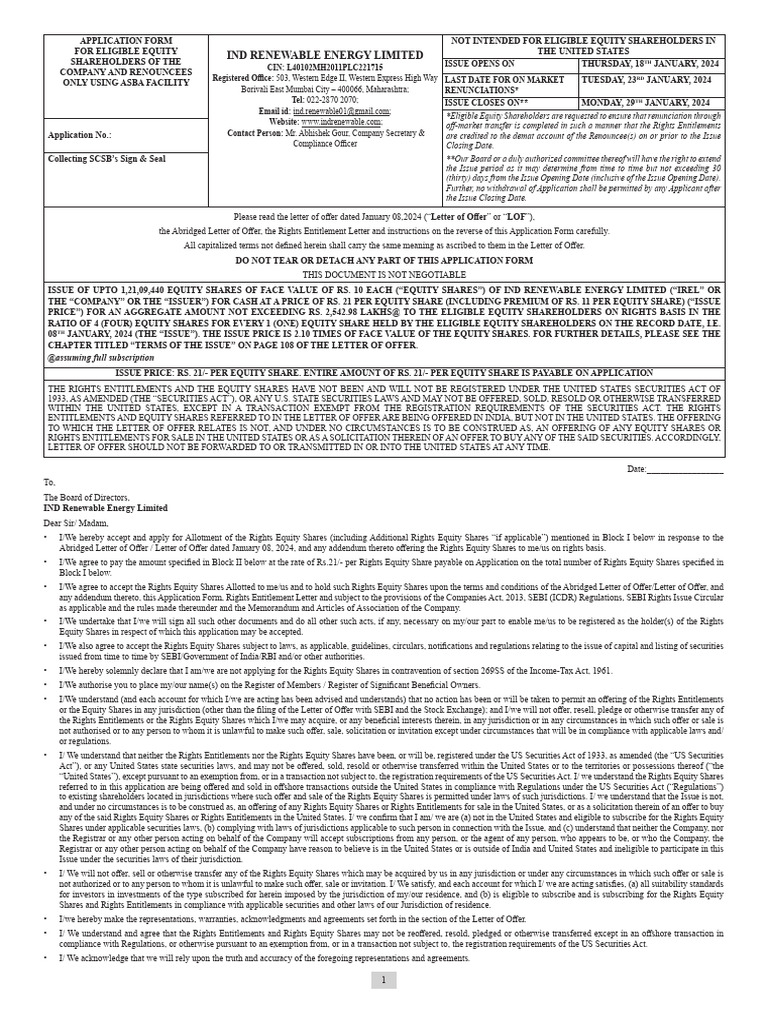 Ind Renewable Energy CAF | PDF | Securities (Finance) | Stocks