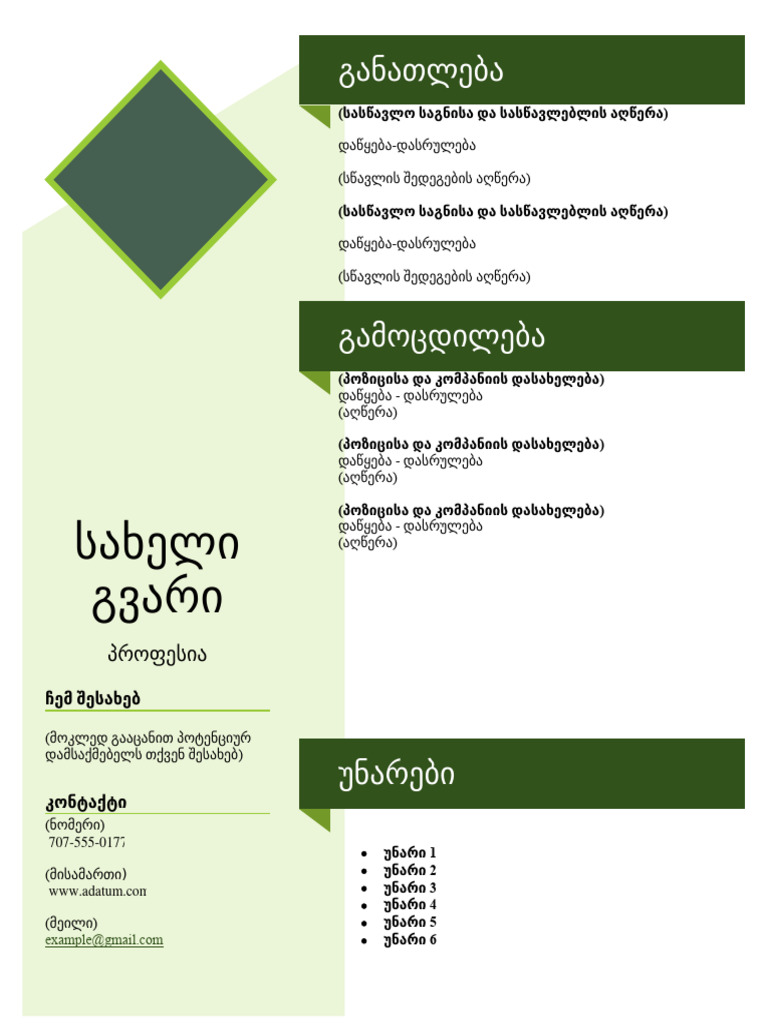 Cv ფორმა გადმოწერა 1 | PDF