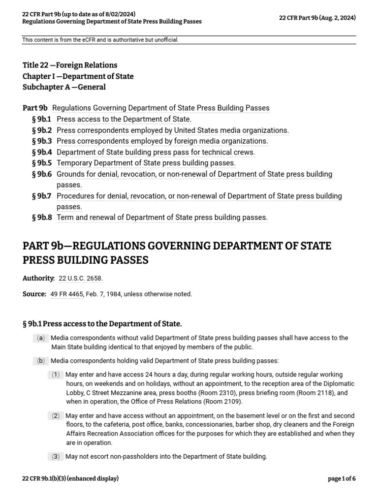 22 CFR Part 9b (Up To Date As of 8-02-2024) | PDF | United States ...