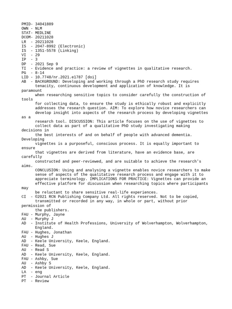 Evidence and Practice: A Review of Vignettes in Qualitative Research ...