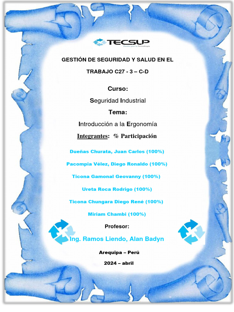 GESTIÓN DE SEGURIDAD Y SALUD EN EL TRABAJO C27 Semana 05 Ergonomia-1 ...