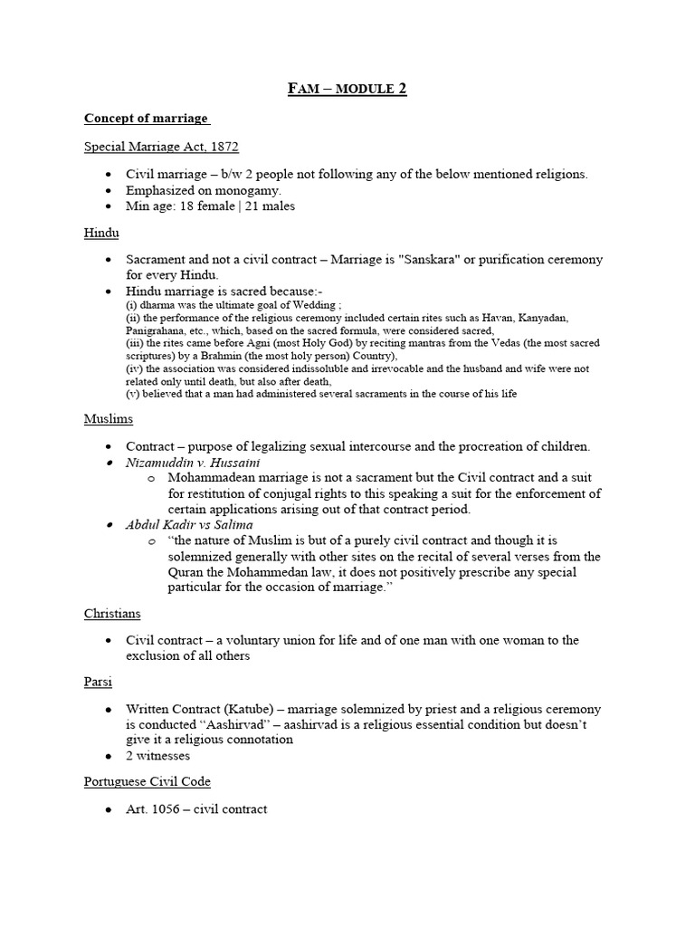 Family Law notes | PDF | Marriage | Social Institutions