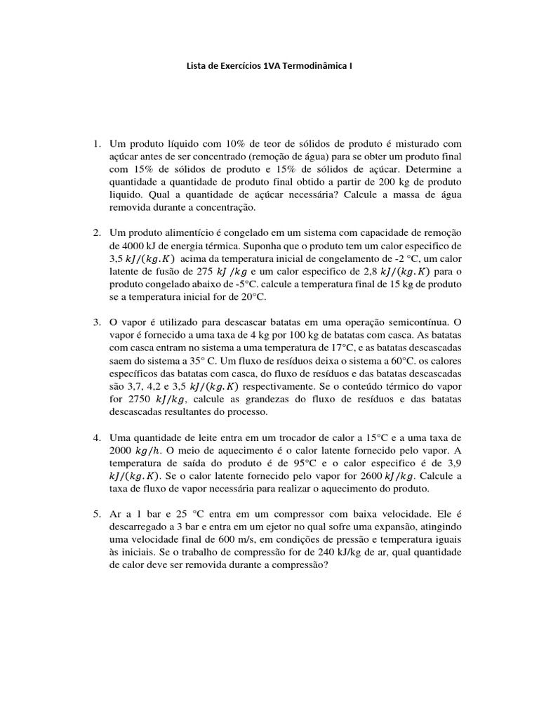 1722643766594+lista de Exerc-Cios 1VA Termodin-Mica | PDF | Calor | Temperatura