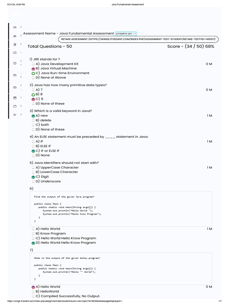 Java Fundamental Assessment | PDF | Integer (Computer Science ...