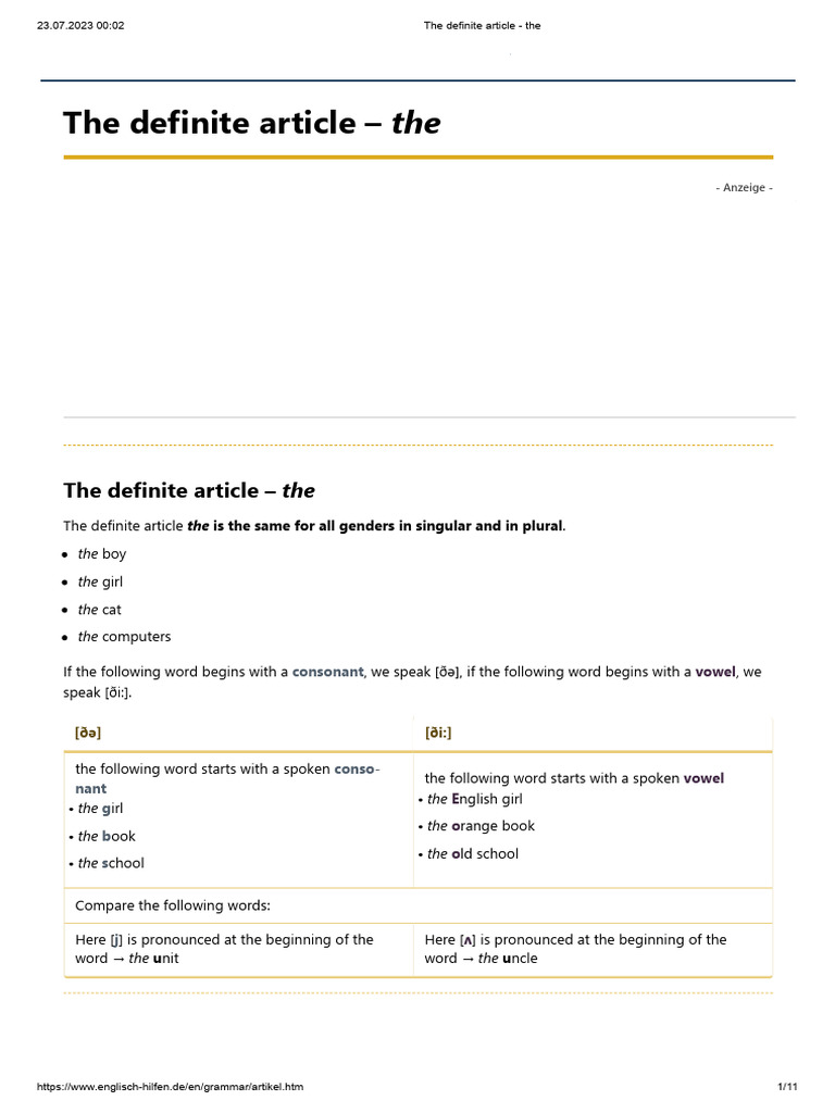 The Definite Article - The | PDF | Linguistic Typology | Linguistics