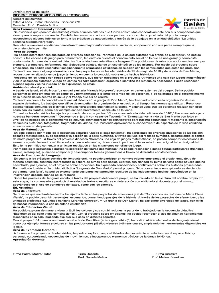 Modelo Informe Medio 2C | PDF | Maestros