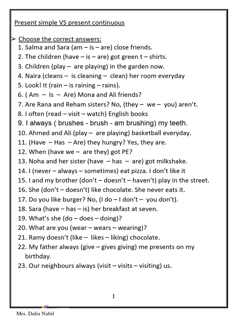 Choose Present Simple&cont.-3 | PDF | Language Arts & Discipline