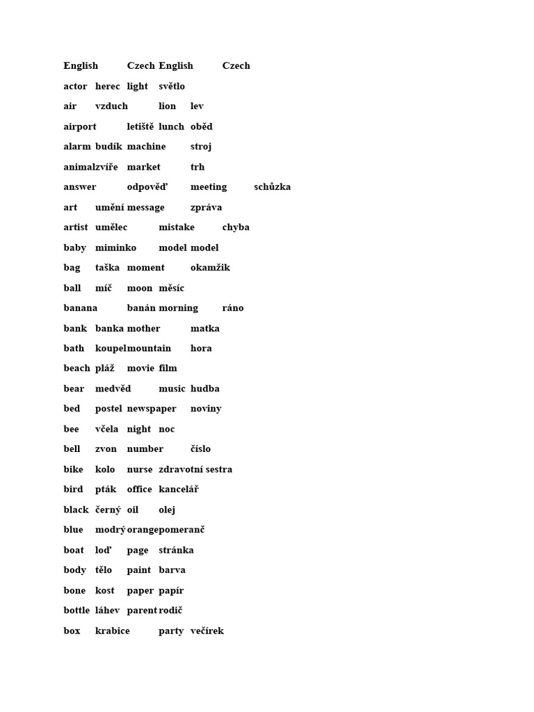 English Czech | PDF