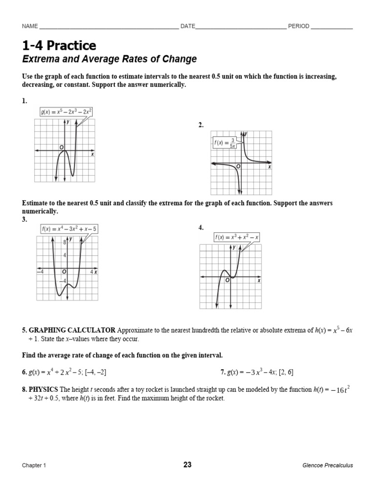 Practice Worksheet Extrema and Average Rates of Change | PDF Practice Worksheet Extrema and Average Rates of Change | PDF