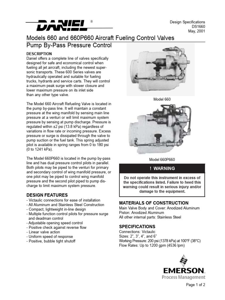 Model 660 Aircraft Fueling Control Valve | PDF | Pump | Valve
