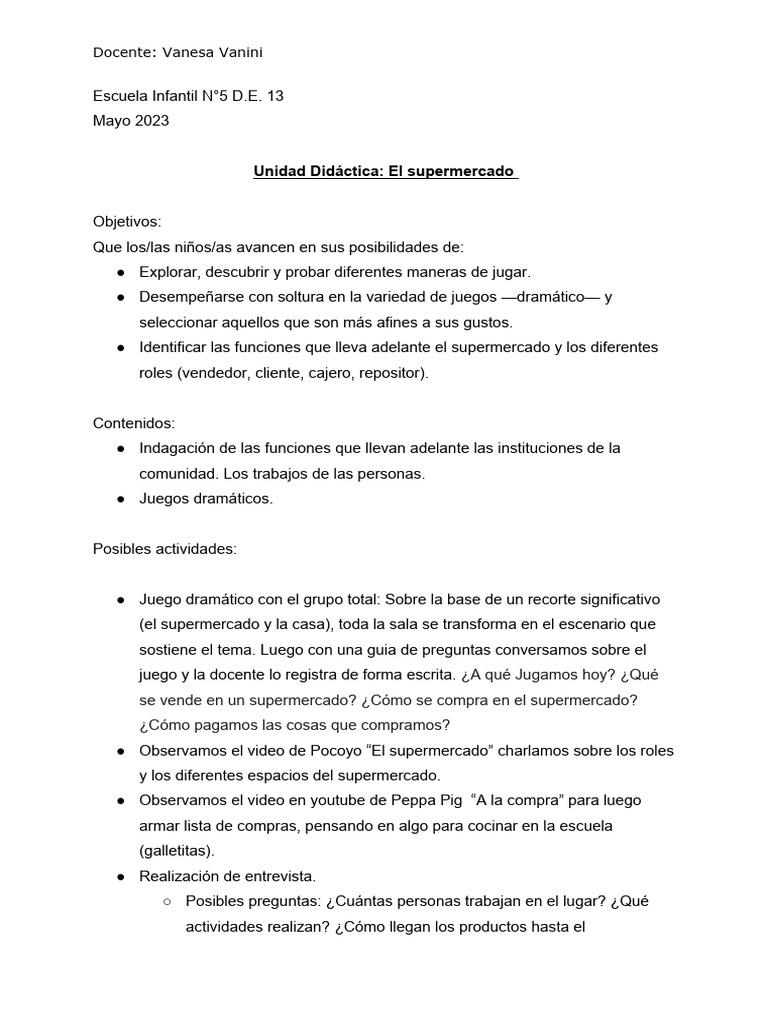 Unidad Didactica Supermercado Suerte | PDF | Supermercado