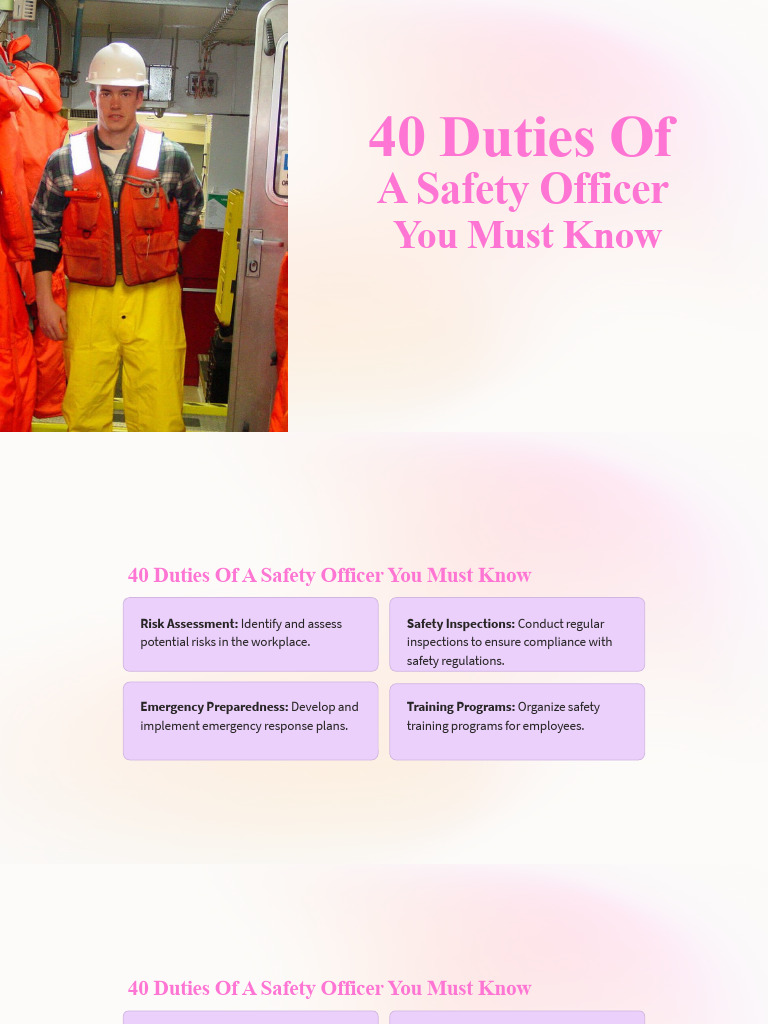 Safety Officer Duties Guide | PDF | Safety | Workplace