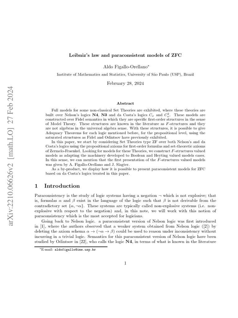 Leibnizs Law and Paraconsistent Models o | PDF | Mathematical Logic | Logic