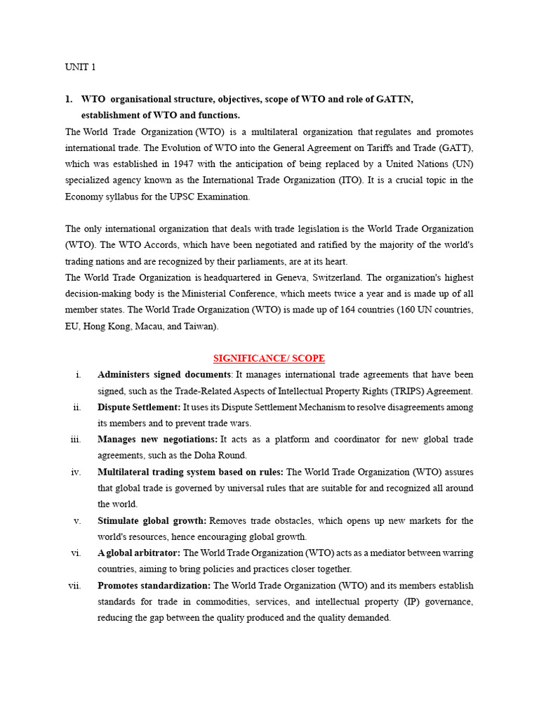 ITE Notes | PDF | World Trade Organization | Most Favoured Nation