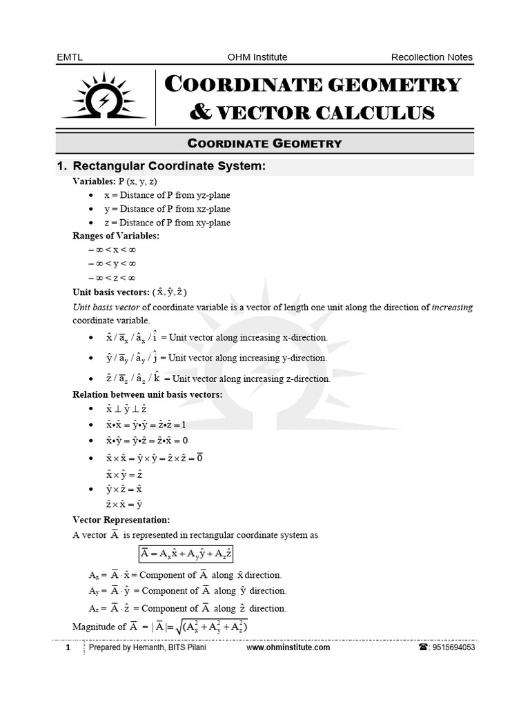 Coordinate Geometry and Vector Calculus | PDF | Space | Applied Mathematics
