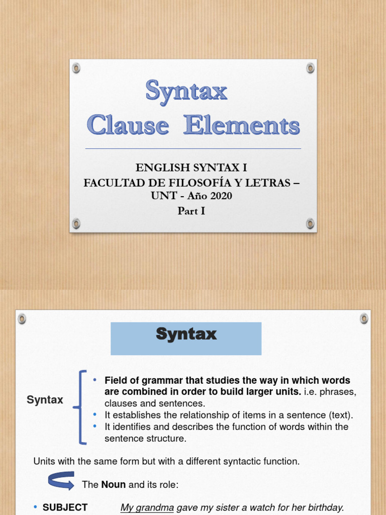 Unit II 1 Syntax Syntactic Elements | PDF | Clause | Subject (Grammar)