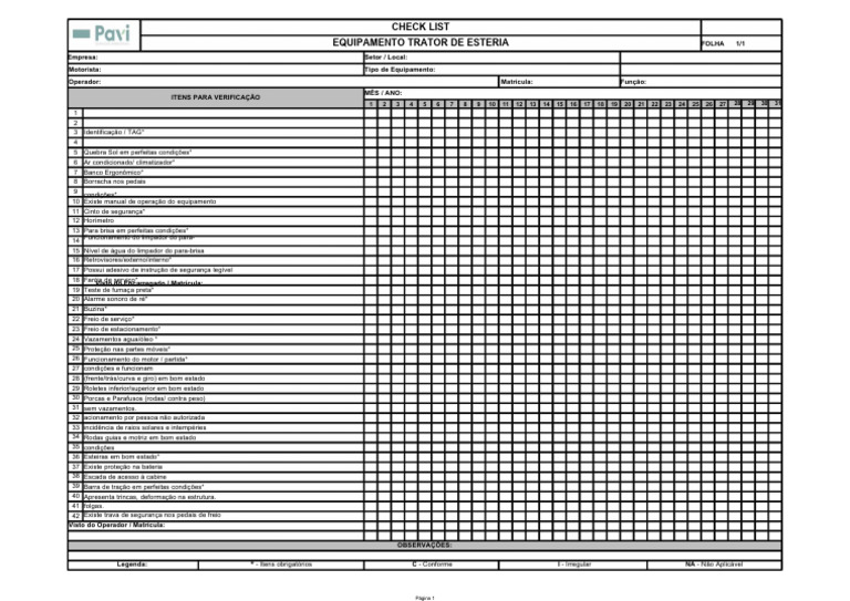 CHECK LIST Trator de Esteira | PDF | Trator