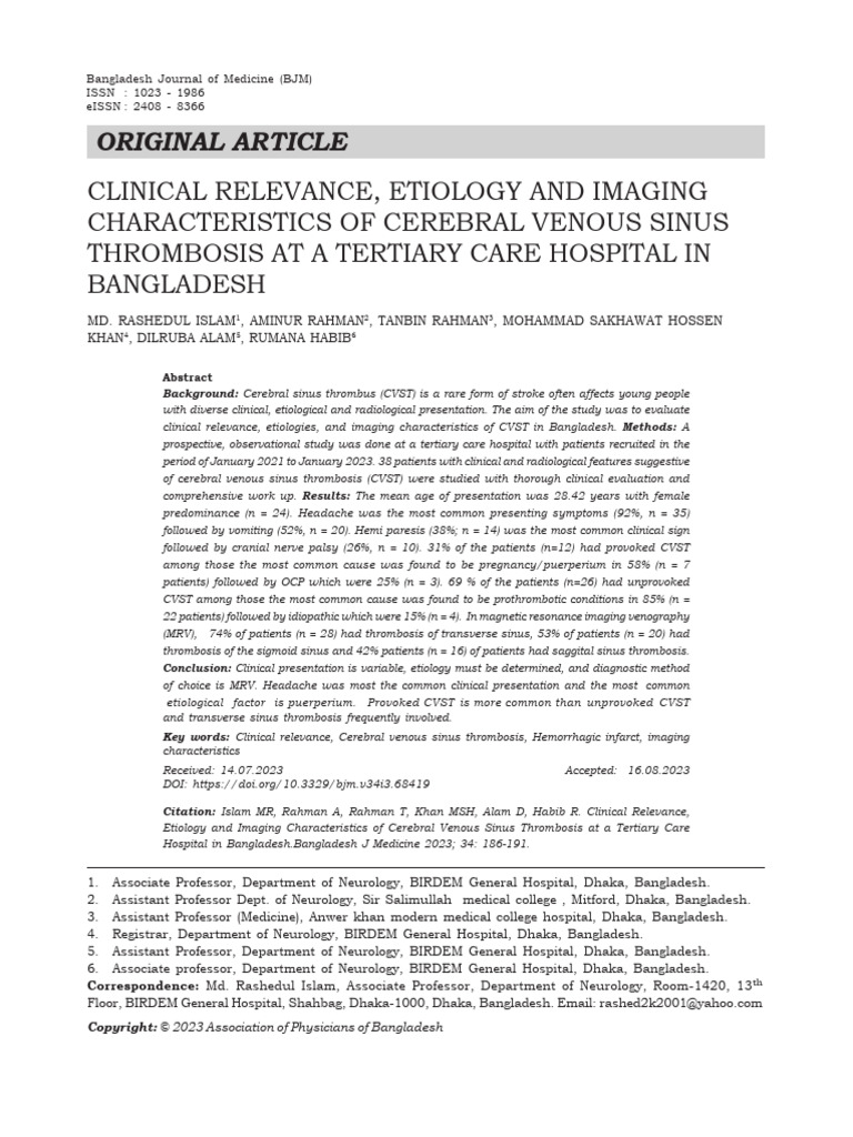 Clinical Relevance Etiology and Imaging | PDF | Neurology ...