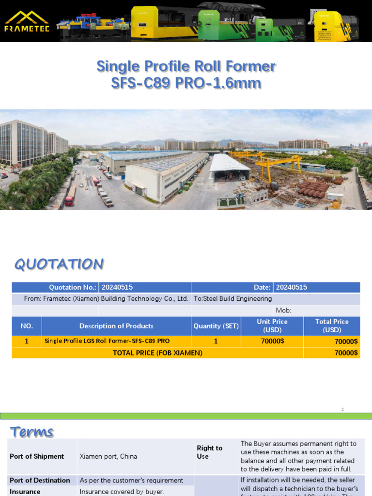 FTQ20240515-1 SFS-C89 PRO-1.6mm Single Profile LGS Roll Former | PDF | Sheet Metal | Truss