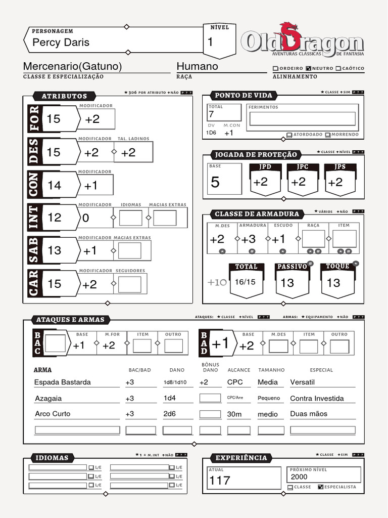 OD2 Ficha de Personagem Percy Daris | PDF