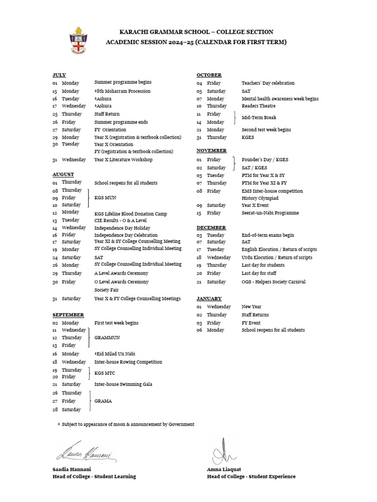 1st Term Academic Calendar 2024 - 2025 | PDF | Observances | Schools