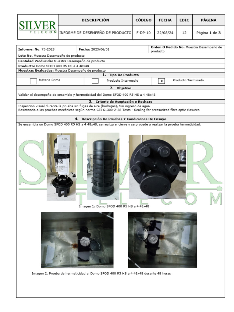 Informe de Desempeño Domo SFOD 400 R5 HS | PDF | Tecnología