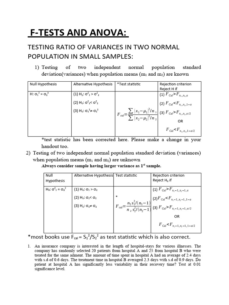 F-Tests and Anova | PDF | F Test | Methodology