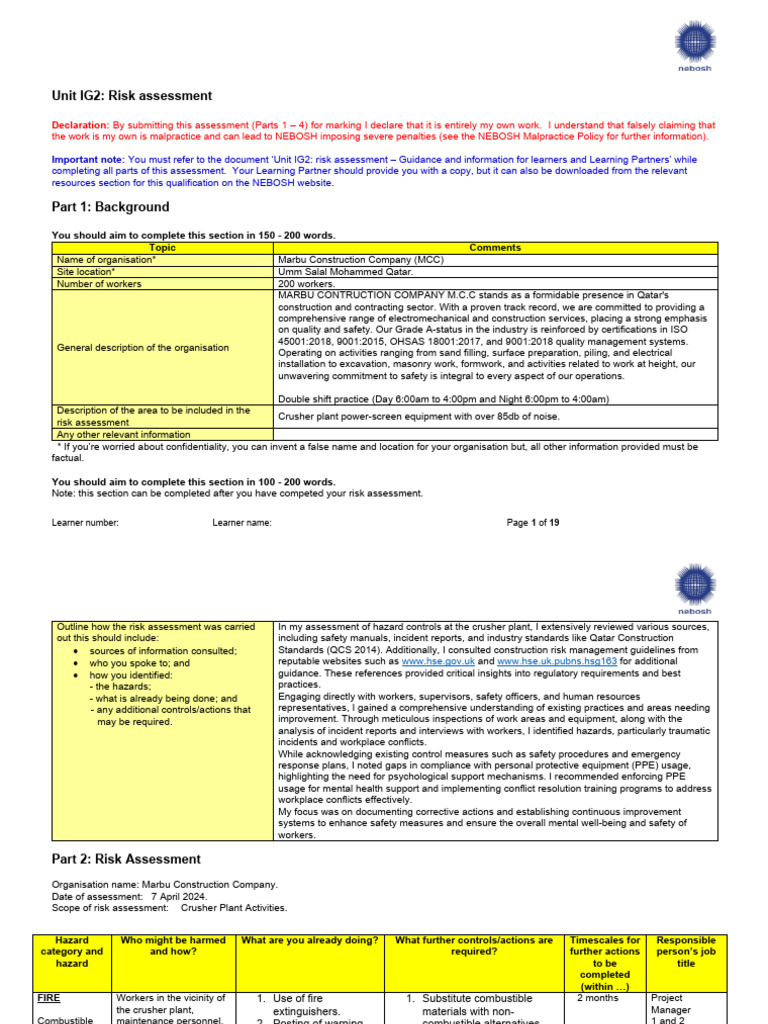 Crusher Plant Risk Assessment | PDF | Personal Protective Equipment | Dust