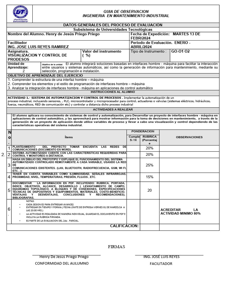 Proyecto de Automatizacion y Control de Procesos Priego Priego Henry de ...