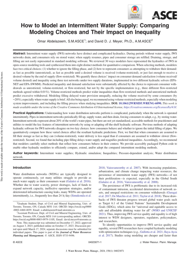 Abdelazeem Meyer 2023 How To Model An Intermittent Water Supply Comparing Modeling Choices and ...
