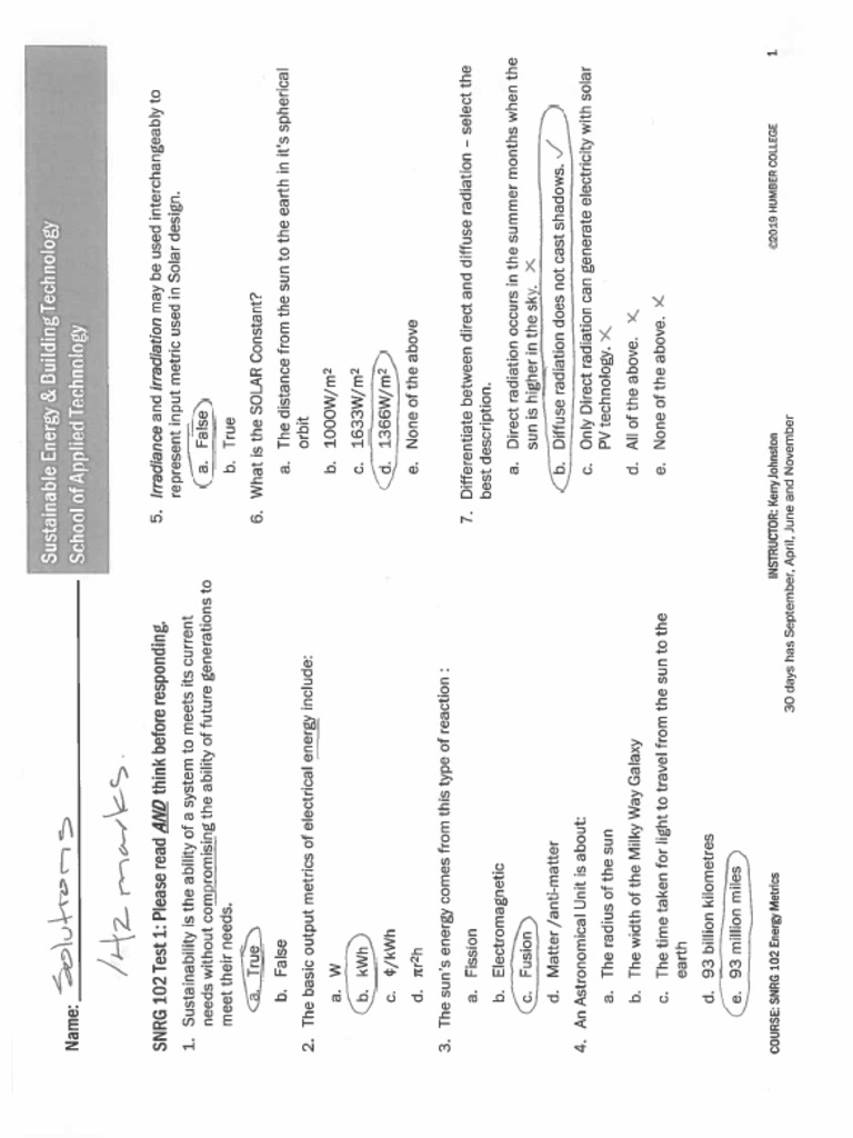 SNRG 102 Energy Metrics Midterm Exam Solutions Fall 2019 | PDF